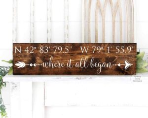 custom wood sign | where it all began sign | custom coordinates sign | latitude longitude sign | 5 year wood gift | 20" x 6" wood sign | personalized with your info + gps coordinates