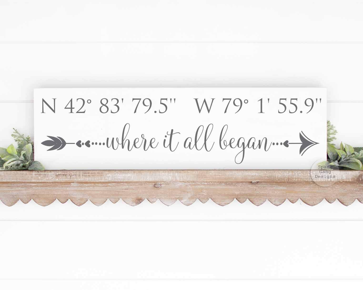 Custom Wood Sign | Where It All Began Sign | Custom Coordinates Sign | Latitude Longitude Sign | 5 Year Wood Gift | 20" x 6" Wood Sign | Personalized with YOUR info + GPS Coordinates