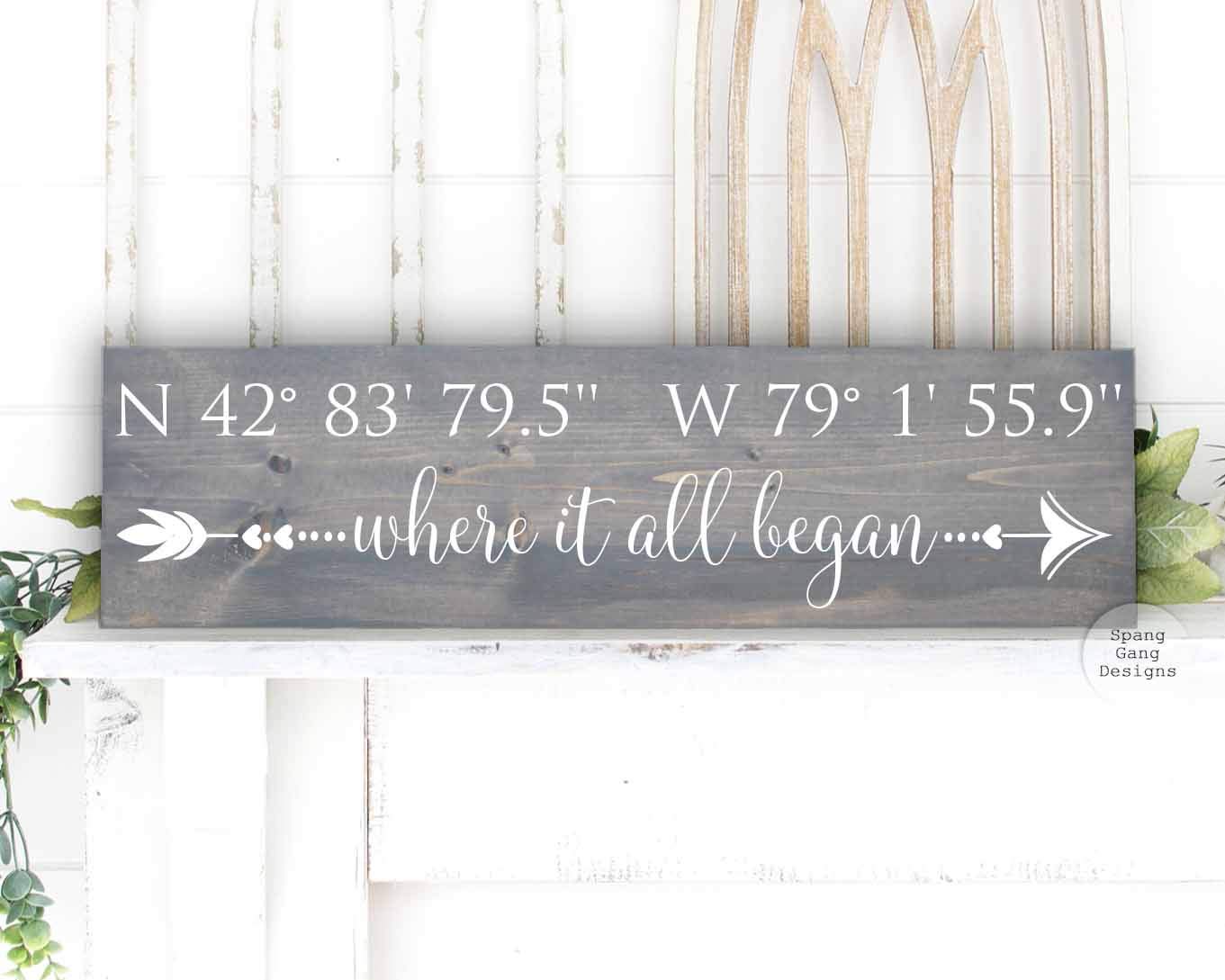 Custom Wood Sign | Where It All Began Sign | Custom Coordinates Sign | Latitude Longitude Sign | 5 Year Wood Gift | 20" x 6" Wood Sign | Personalized with YOUR info + GPS Coordinates