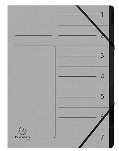 Exacompta 540711E Stapled Folder with Elastic Bands 7 Compartments Recycled Card Black A4 Document Folder - Grey