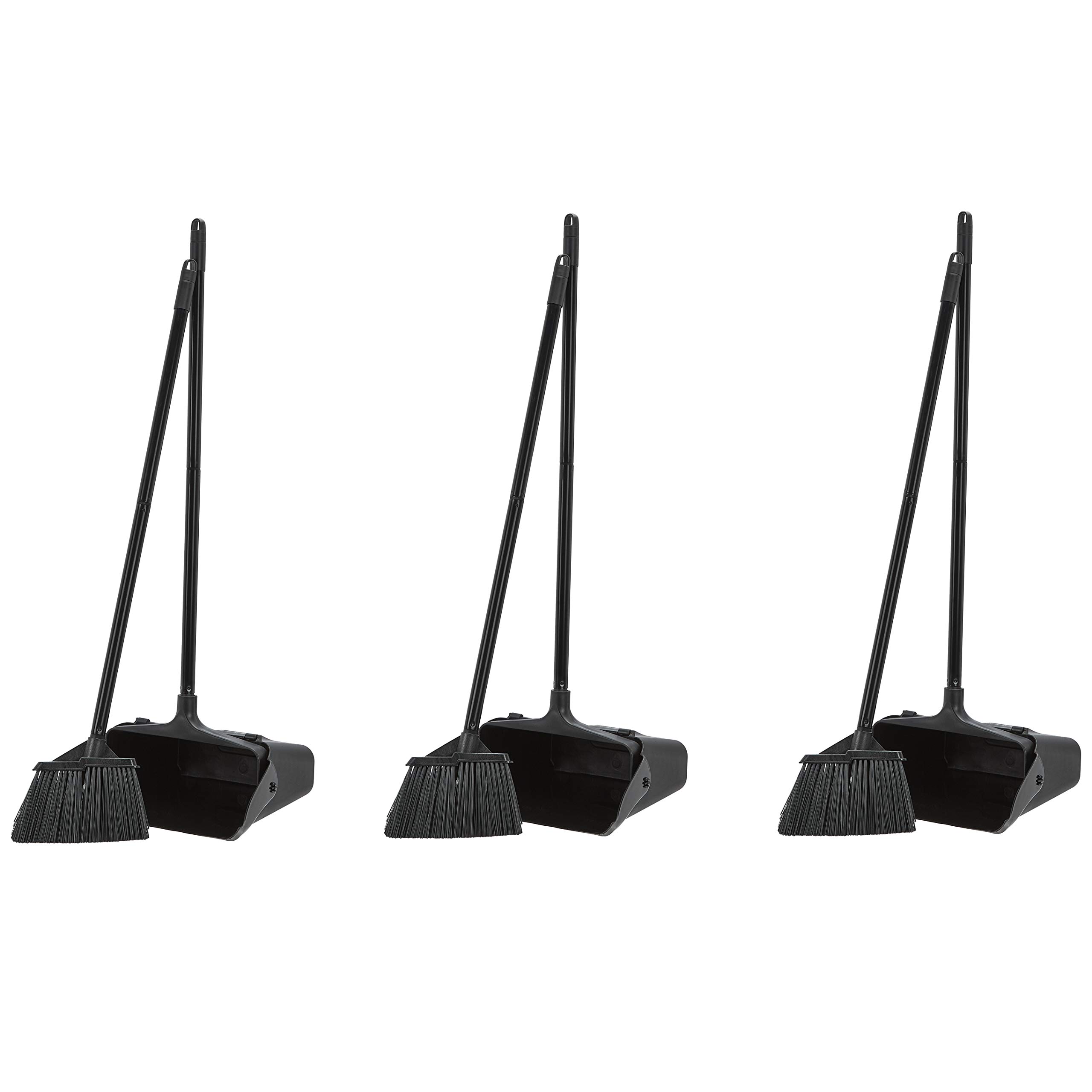 AmazonCommercial Sectional Handle Upright Lobby Dust Pan & Broom Set - 3-Pack