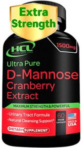 hcl herbal code labs d-mannose with cranberry extract capsules 1500mg super strength pills – fast-acting uti urinary tract – bladder health supplement