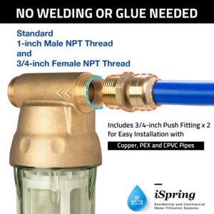 iSpring WSP100ARB Spin Down Sediment Water Filter, Reusable with Touch-Screen Auto Flushing Module and Built-in Housing Scraper, Brass Top Clear Housing, 100 Micron