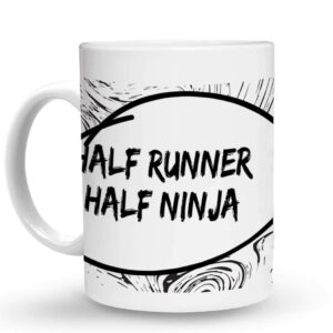 makoroni - half runner half ninja runner sport - 11 oz. unique ceramic coffee cup, coffee mug