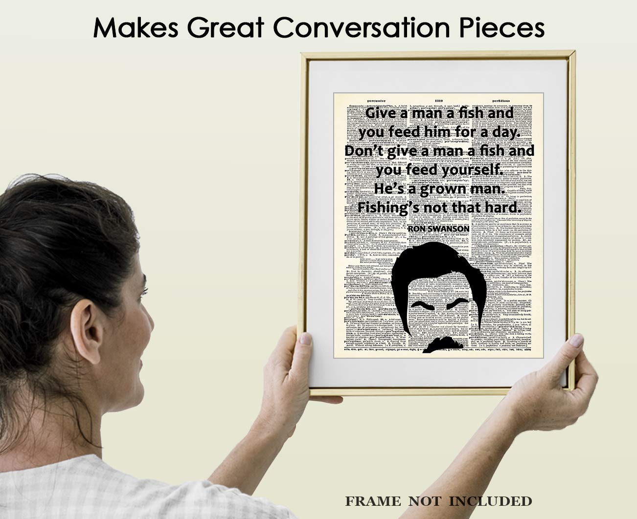 Positive Affirmations Wall Decor for Kids: "Give a Man a Fish" Ron Swanson 8x10 Inspirational, Motivational Poster & Motivational Wall Art Office Decor for Men & Women