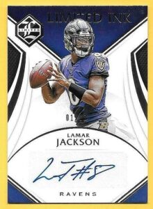 2019 panini limited ink silver spotlight #lj lamar jackson autograph #01/10