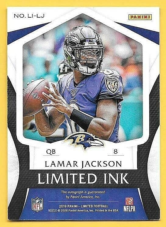 2019 Panini Limited Ink Silver Spotlight #LJ Lamar Jackson Autograph #01/10