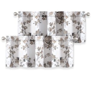 driftaway watercolor floral botanical lined thermal insulated window curtain valance rod pocket 52 inch by 18 inch plus 2 inch header white beige 2 pack