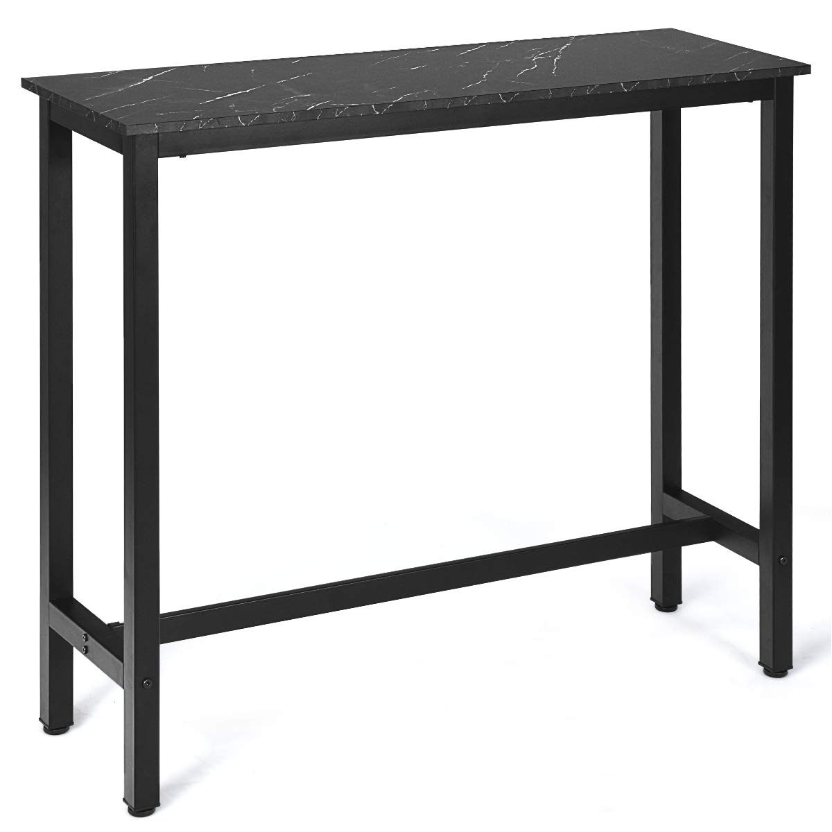 COSTWAY 47” Bar Table with Metal Frame & Faux Marble Top, Industrial Bar Height Table for Small Space, Multifunctional Pub Dinning Desk for Dining Room Living Room Bar (Black)