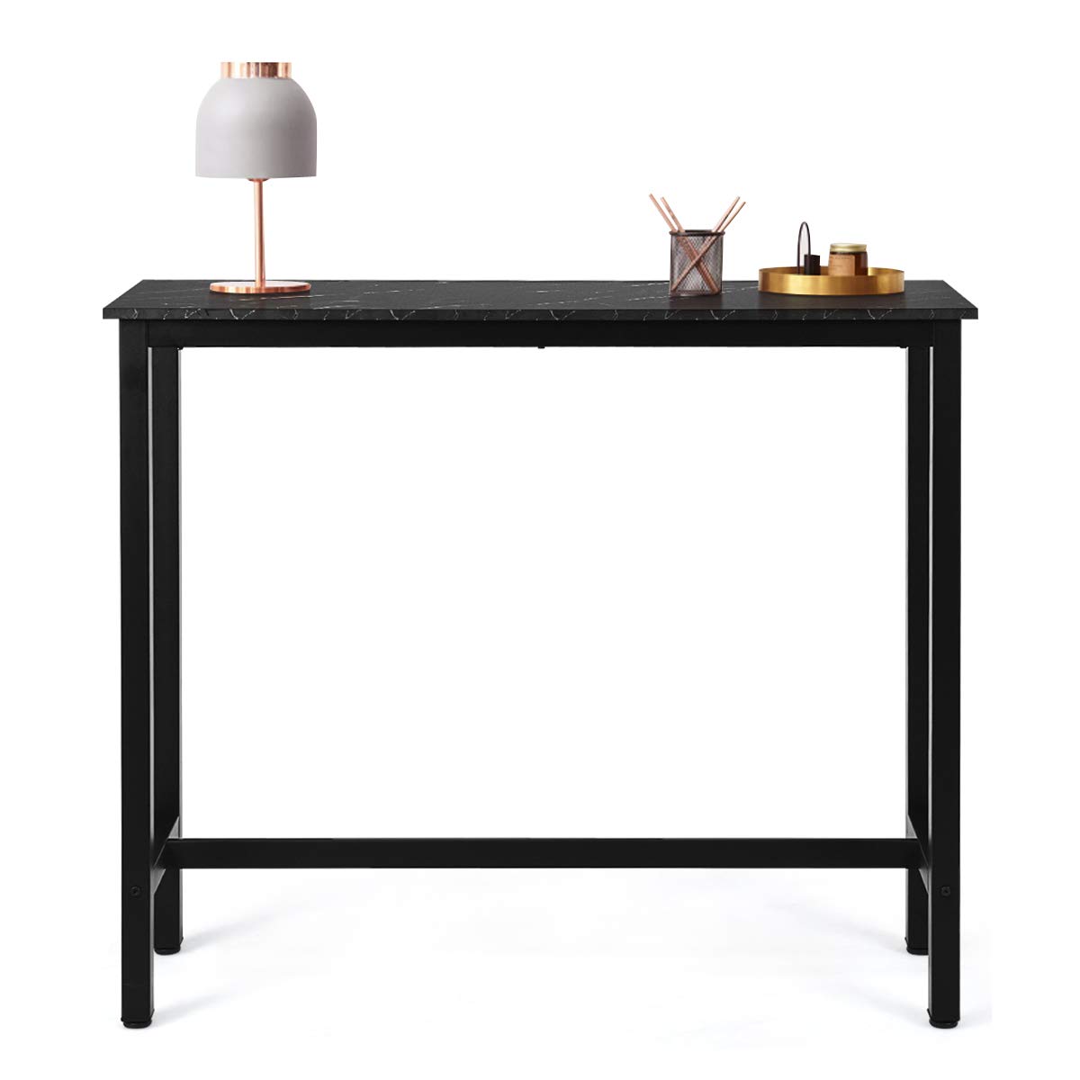 COSTWAY 47” Bar Table with Metal Frame & Faux Marble Top, Industrial Bar Height Table for Small Space, Multifunctional Pub Dinning Desk for Dining Room Living Room Bar (Black)