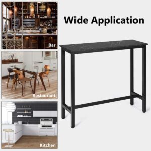 COSTWAY 47” Bar Table with Metal Frame & Faux Marble Top, Industrial Bar Height Table for Small Space, Multifunctional Pub Dinning Desk for Dining Room Living Room Bar (Black)