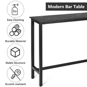 COSTWAY 47” Bar Table with Metal Frame & Faux Marble Top, Industrial Bar Height Table for Small Space, Multifunctional Pub Dinning Desk for Dining Room Living Room Bar (Black)