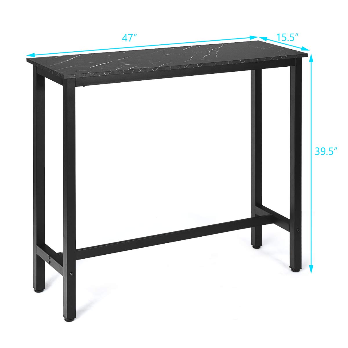 COSTWAY 47” Bar Table with Metal Frame & Faux Marble Top, Industrial Bar Height Table for Small Space, Multifunctional Pub Dinning Desk for Dining Room Living Room Bar (Black)