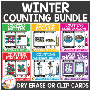 dry erase counting book/cards or clip cards: winter bundle