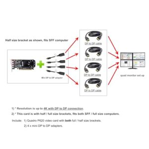 Epic IT Service – Quadro P620 with Four Mini Displayports, Both Half and Full Brackets, and 4 x mDP to DP Adapters etc, 4K Resolution (1 Year Warranty)