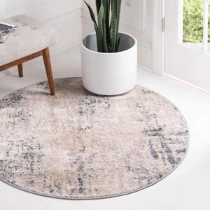 Rugs.com Caspian Collection Round Rug – 4 Ft Round Ivory Low-Pile Rug Perfect for Kitchens, Dining Rooms