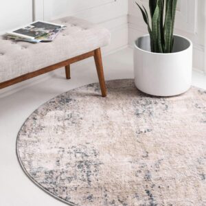 Rugs.com Caspian Collection Round Rug – 4 Ft Round Ivory Low-Pile Rug Perfect for Kitchens, Dining Rooms