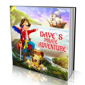 personalized storybooks by dinkleboo - for kids aged 0 to 8 years old - "pirate adventure" - your child goes on a treasure hunt with dad or grandpa - soft cover (8"x 8")