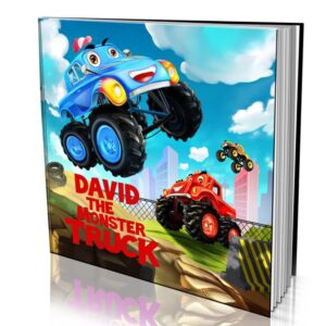 personalized story book by dinkleboo - "the monster truck" - a story about your child and being a monster truck - for children aged 0 to 8 years old - soft cover - smooth, glossy finish (8"x 8")