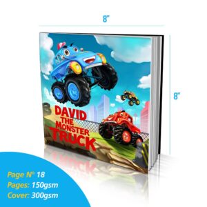 Personalized Story Book by Dinkleboo - "The Monster Truck" - A Story About Your Child and Being A Monster Truck - for Children Aged 0 to 8 Years Old - Soft Cover - Smooth, Glossy Finish (8"x 8")