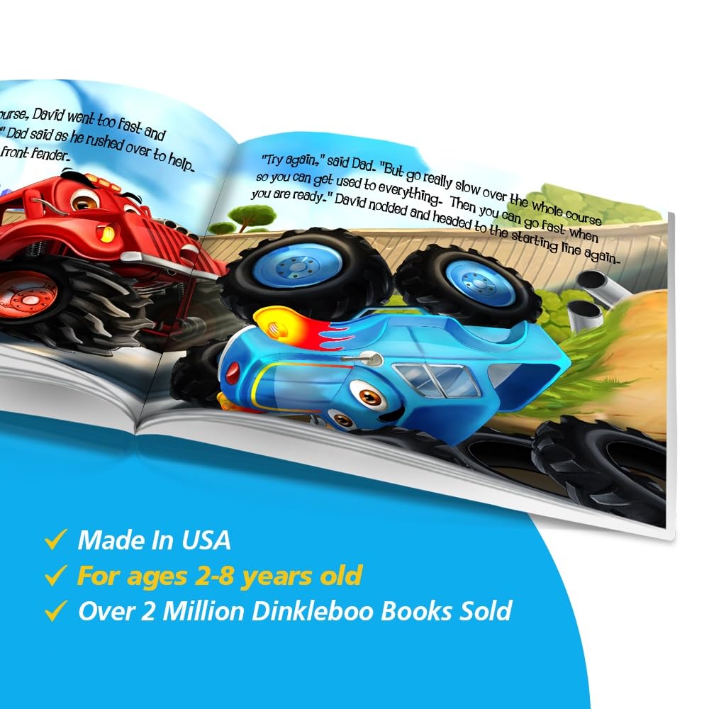 Personalized Story Book by Dinkleboo - "The Monster Truck" - A Story About Your Child and Being A Monster Truck - for Children Aged 0 to 8 Years Old - Soft Cover - Smooth, Glossy Finish (8"x 8")