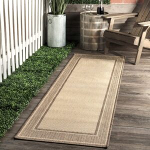 nuloom gris bordered 8 square indoor/outdoor area rug for living room patio deck front porch kitchen, beige/tans