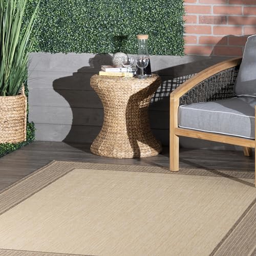 nuLOOM Gris Bordered 8 Square Indoor/Outdoor Area Rug for Living Room Patio Deck Front Porch Kitchen, Beige/Tans