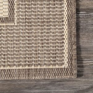 nuLOOM Gris Bordered 8 Square Indoor/Outdoor Area Rug for Living Room Patio Deck Front Porch Kitchen, Beige/Tans