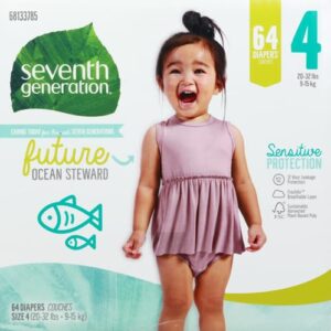 Seventh Generation Baby Diapers, Sensitive Protection, Size 4, 64 count