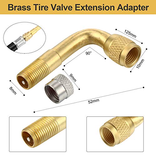 Mudder 2 Pieces 8.25 Inch Flexible Extension Tire Valve Adaptor and 2 Pieces 90 Degree Tyre Valve Extension Adaptor for Universal Cars Truck Motorcycle Bike Scooter