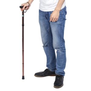 Tmishion Folding Walking Stick Without LCD Light, Handle Collapsible Height Adjustable Anti-Shock Cane, Portable Telescopic Walking Hiking Climbing Trekking Pole