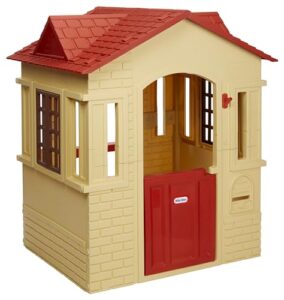 little tikes cape cottage playhouse with working door, windows, and shutters - tan, toddlers ages 2+ years