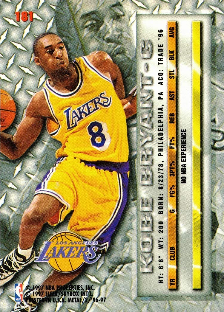 1996-97 Fleer Metal Basketball #181 Kobe Bryant Rookie Card Lakers