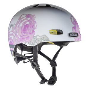 nutcase, street, adult bike and skate helmet with mips protection system for road cycling and commuting, delicate flower reflective mips, large