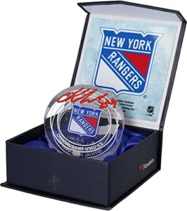 kaapo kakko new york rangers autographed crystal puck - filled with ice from the 2019-20 season - autographed nhl pucks