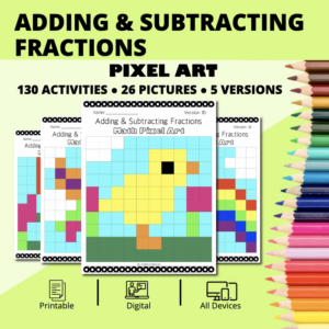 spring: adding & subtracting fractions pixel art