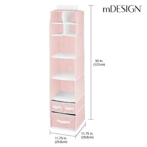 mDesign Fabric Hanging Organizer - Over Closet Rod Storage - 7 Shelves/3 Removable Drawers for Baby Nursery or Bedroom Organization, Holds Clothes, Toys, Accessories, Jane Collection, Pink/White