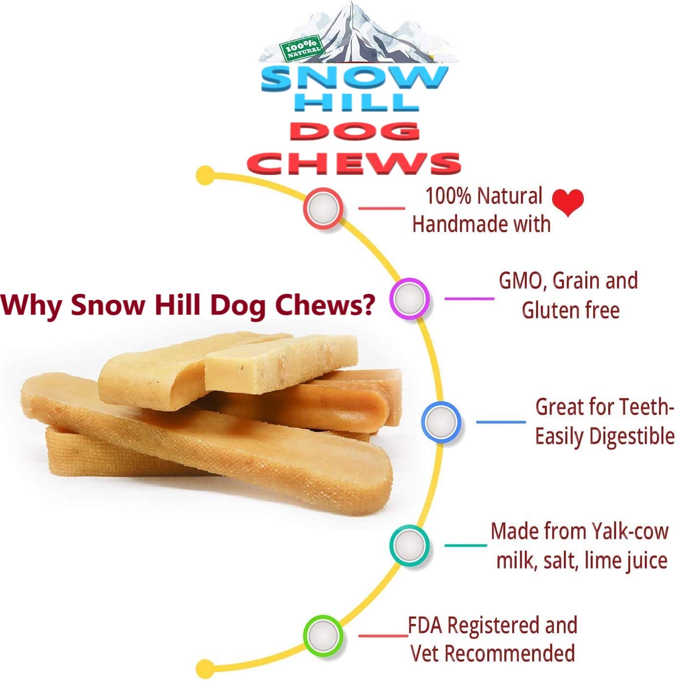 Snow Hill Himalayan Yak Cheese Dog Chews Double Extra Monster 11-13 Oz Grade A Quality, Natural Healthy & Safe for Dogs - Yaky Cheese Bone Golden Treats Keeps Dogs Busy & Enjoying