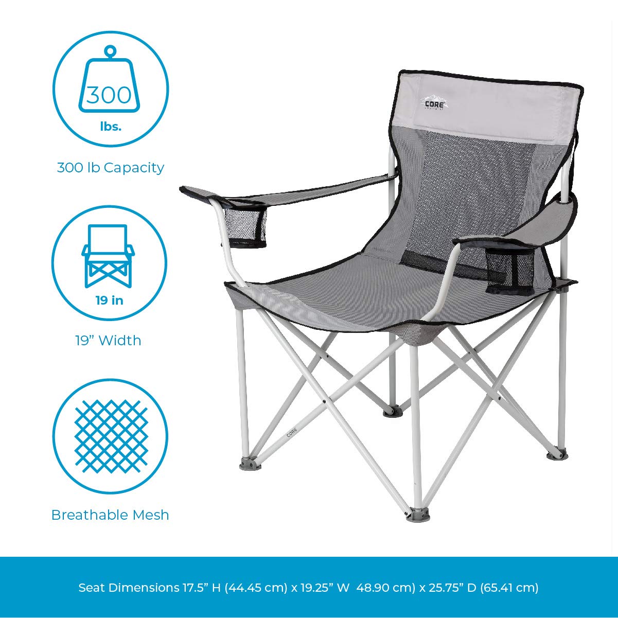 CORE Portable Folding Padded Mesh Quad Chair with Carry Bag