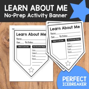 learn about me: no prep get-to-know each other activity banner - icebreaker activity & classroom decor