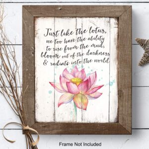 Inspirational Zen Art Print - 8x10 Motivational Lotus Wall Art Photo - Unique Spiritual Home Decor for Yoga Studio, Bathroom, Bedroom - Gift for Women, Meditation Buddha Fans - Unframed Poster