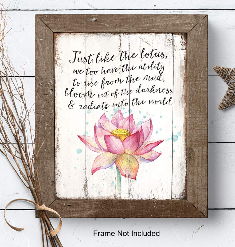 Inspirational Zen Art Print - 8x10 Motivational Lotus Wall Art Photo - Unique Spiritual Home Decor for Yoga Studio, Bathroom, Bedroom - Gift for Women, Meditation Buddha Fans - Unframed Poster