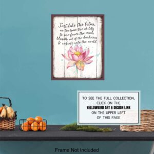 Inspirational Zen Art Print - 8x10 Motivational Lotus Wall Art Photo - Unique Spiritual Home Decor for Yoga Studio, Bathroom, Bedroom - Gift for Women, Meditation Buddha Fans - Unframed Poster