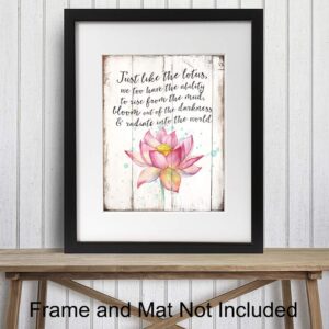 Inspirational Zen Art Print - 8x10 Motivational Lotus Wall Art Photo - Unique Spiritual Home Decor for Yoga Studio, Bathroom, Bedroom - Gift for Women, Meditation Buddha Fans - Unframed Poster