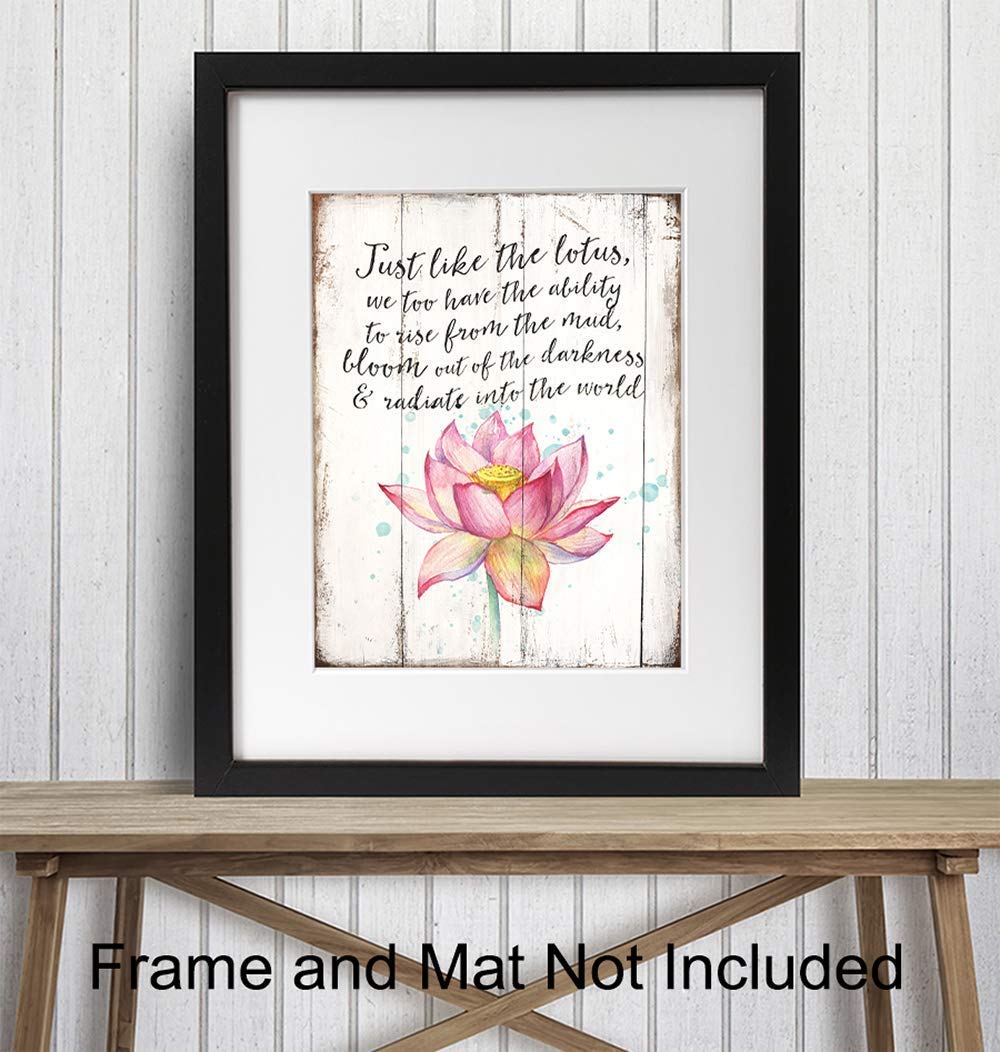 Inspirational Zen Art Print - 8x10 Motivational Lotus Wall Art Photo - Unique Spiritual Home Decor for Yoga Studio, Bathroom, Bedroom - Gift for Women, Meditation Buddha Fans - Unframed Poster