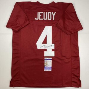 autographed/signed jerry jeudy alabama red college football jersey jsa coa