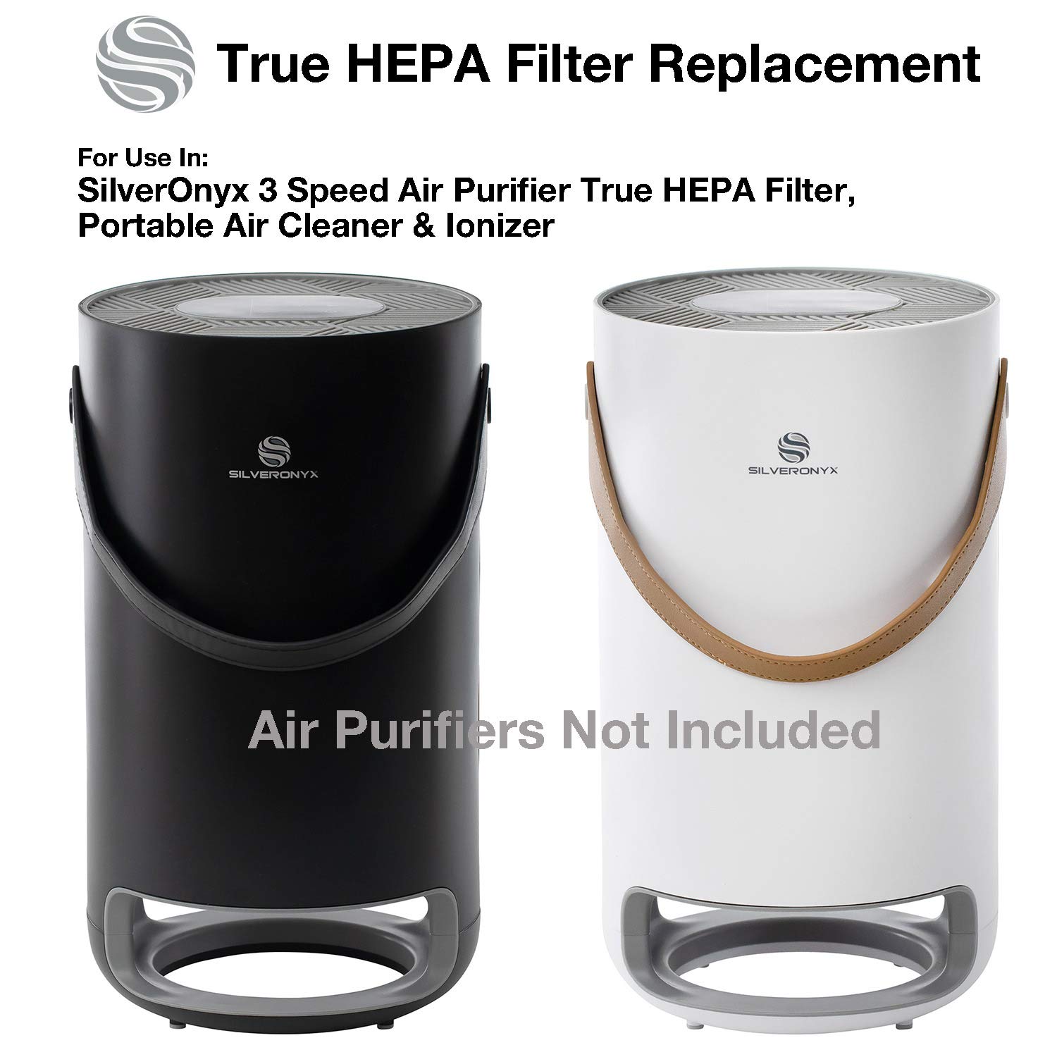 SilverOnyx True HEPA Replacement Filter (3-Speed, Portable with Strap) 3-in-1 True HEPA filter, For 400 sq ft Bedroom, Dust, Smokers & Pets - 400 sq ft White