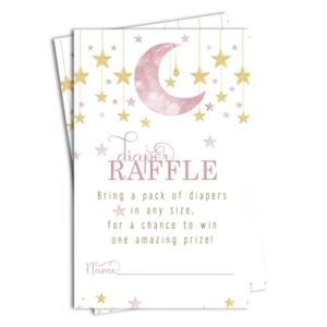 Twinkle Little Star Diaper Raffle Tickets, Celestial Baby Shower Games for Prizes, Pink and Gold Baby Shower Diaper Raffle Invitation Insert Cards, 50 Pack