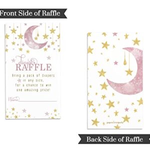 Twinkle Little Star Diaper Raffle Tickets, Celestial Baby Shower Games for Prizes, Pink and Gold Baby Shower Diaper Raffle Invitation Insert Cards, 50 Pack