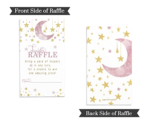 Twinkle Little Star Diaper Raffle Tickets, Celestial Baby Shower Games for Prizes, Pink and Gold Baby Shower Diaper Raffle Invitation Insert Cards, 50 Pack